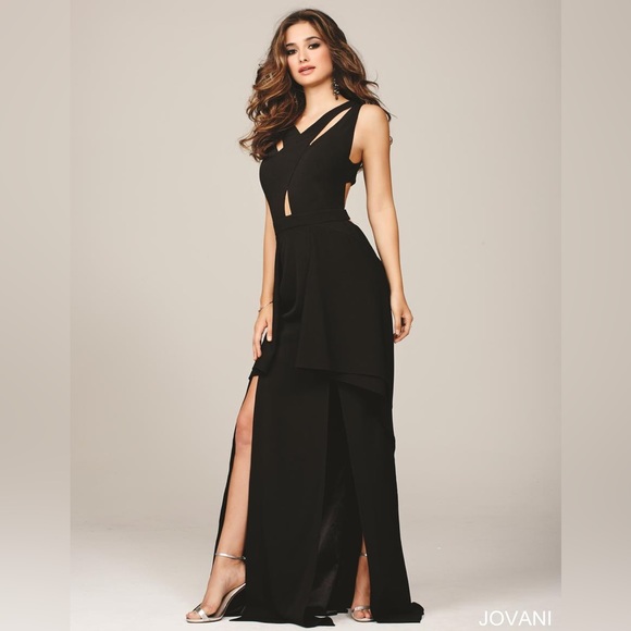 Jovani | Dresses | Jovani Black Cut Out Cage Back Long Double Slit ...